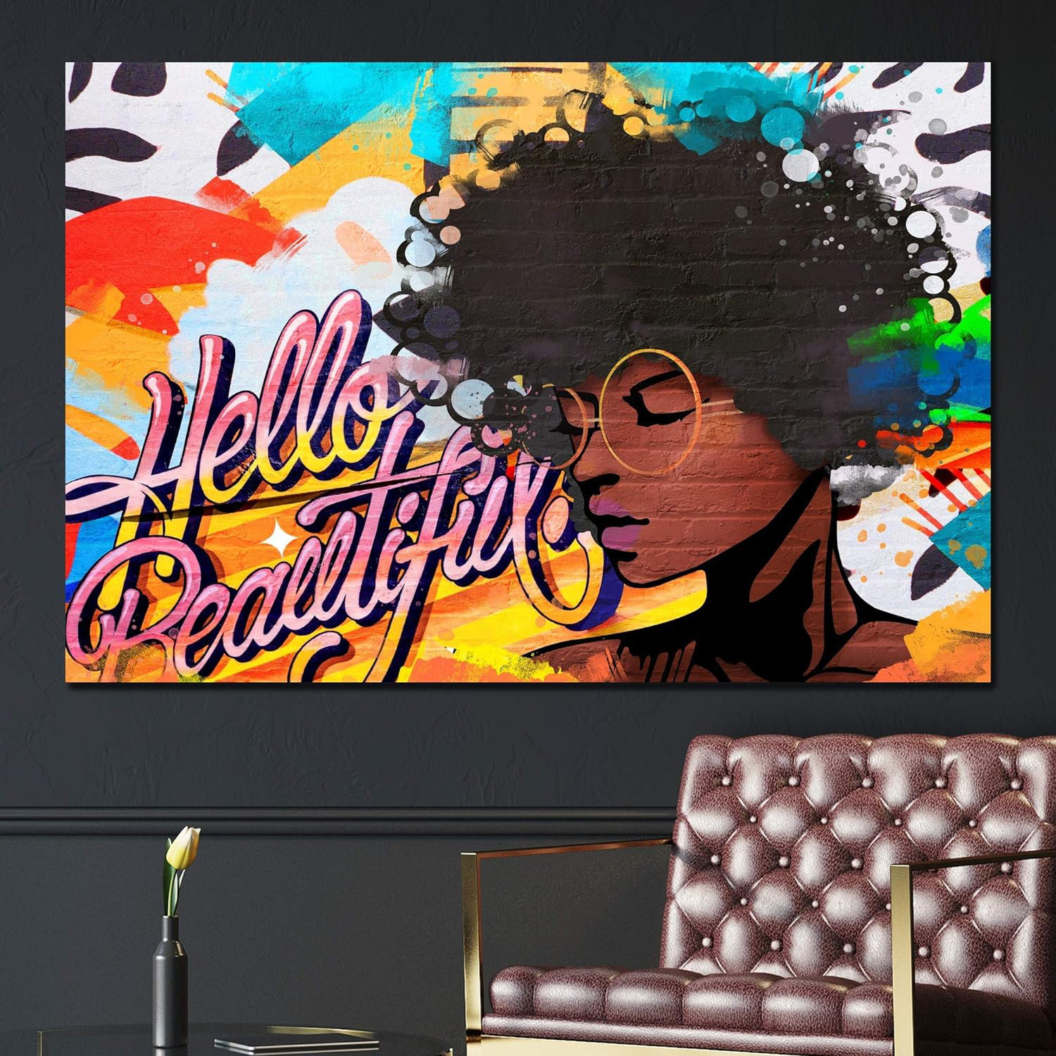 IDEA4WALL African American Black Girl Hello Beautiful Graffiti & Street Art Pop Art Modern Urban ...